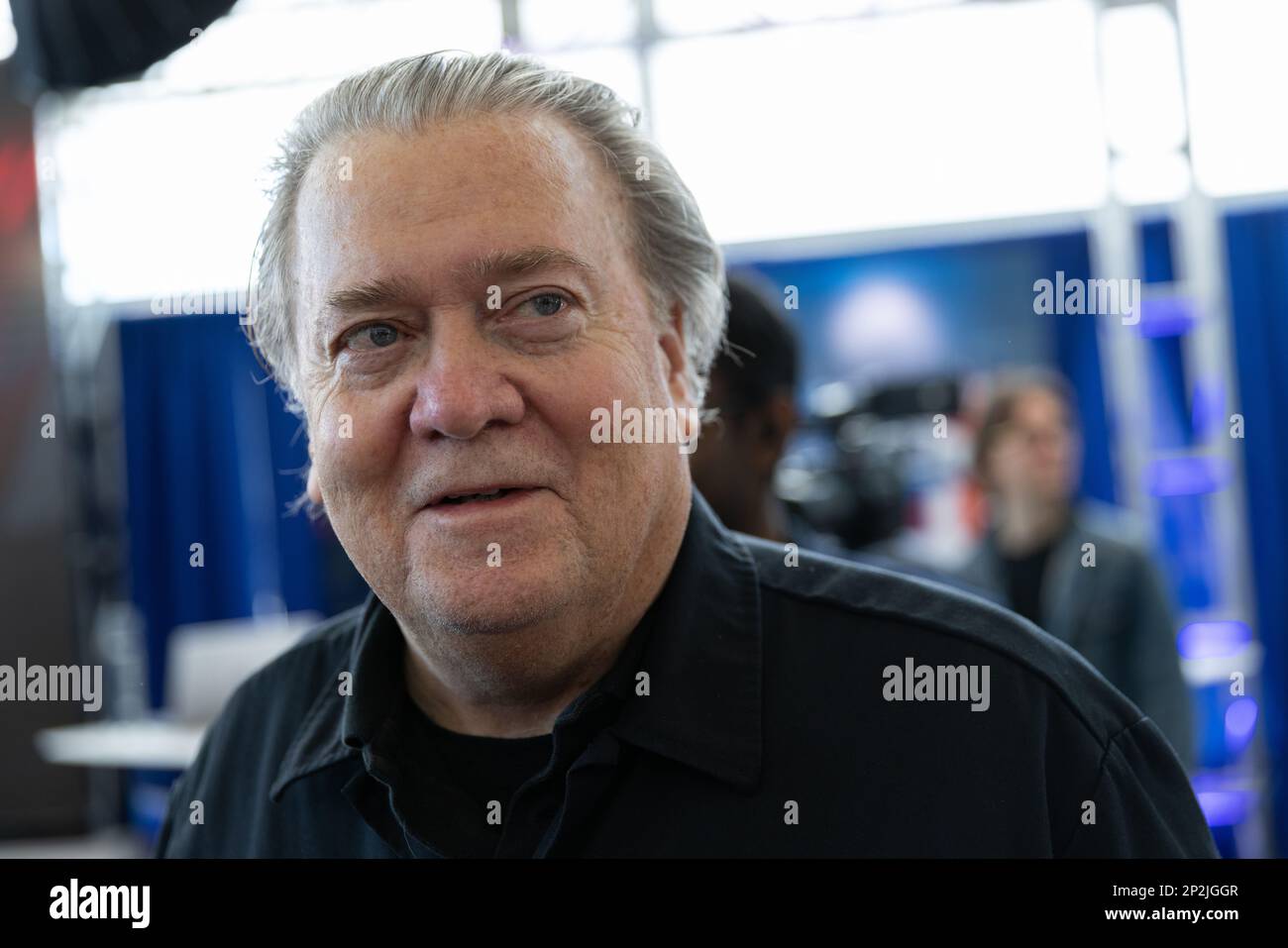 Steve Bannon talks to supporters at the 2023 Conservative Political ...