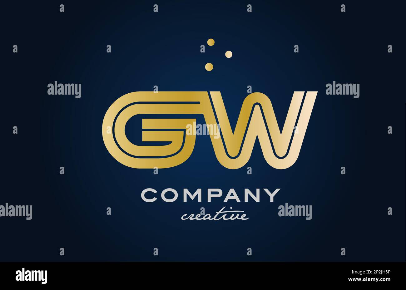 gold golden GW combination alphabet bold letter logo with dots. Joined ...