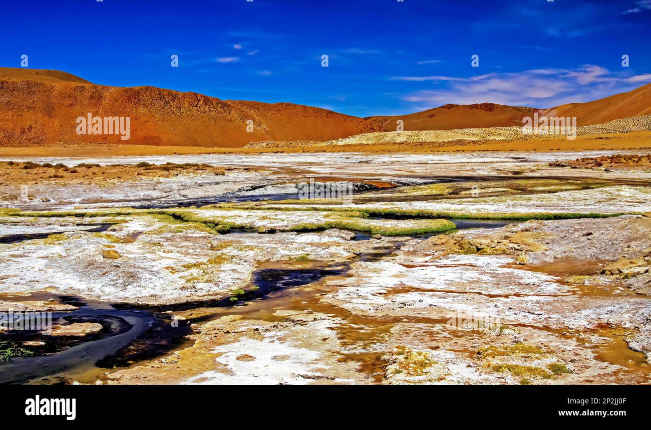 Beautiful colorful volcanic geothermal valley landscape, orange color ...