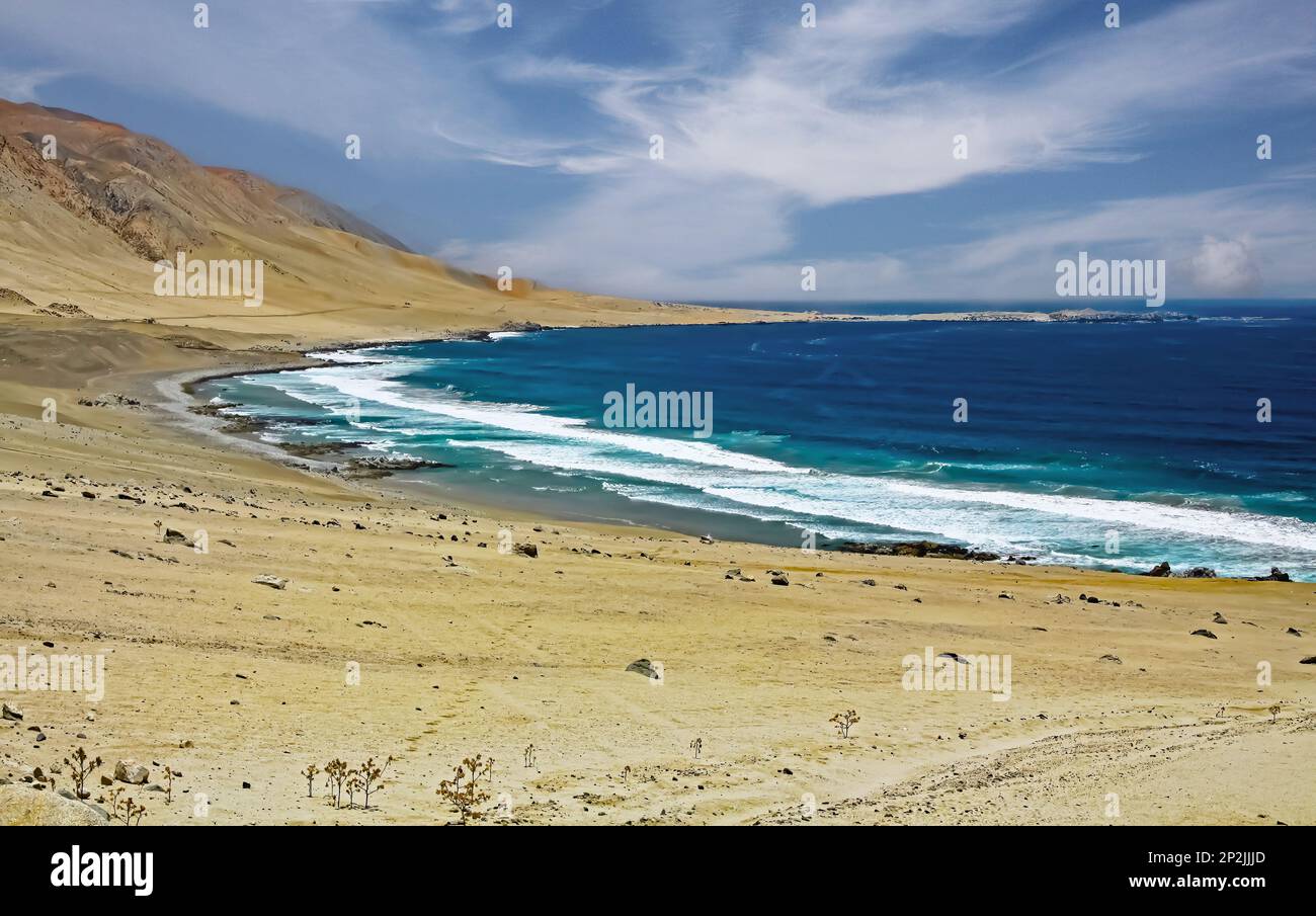 Atacama desert meets water: Beautiful secluded cove with deserted sandy ...