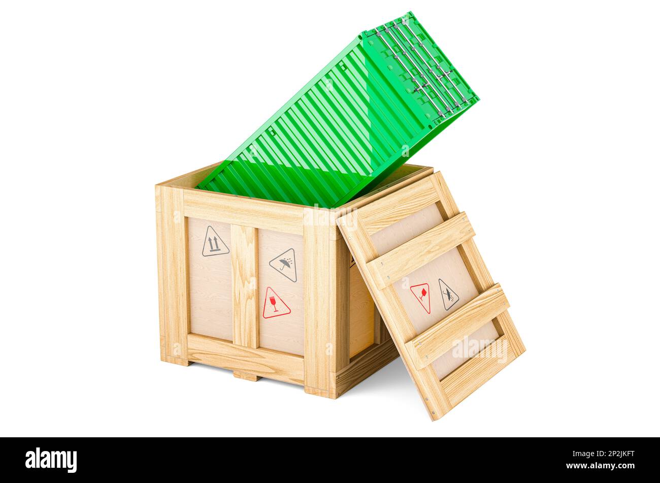Cargo container inside wooden box, delivery concept. 3D rendering ...