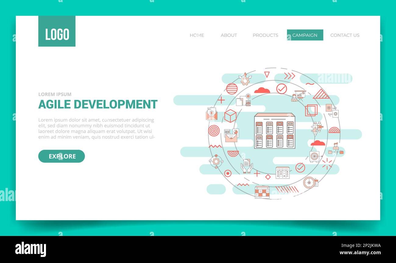 agile development concept with circle icon for website template or landing page homepage vector ...