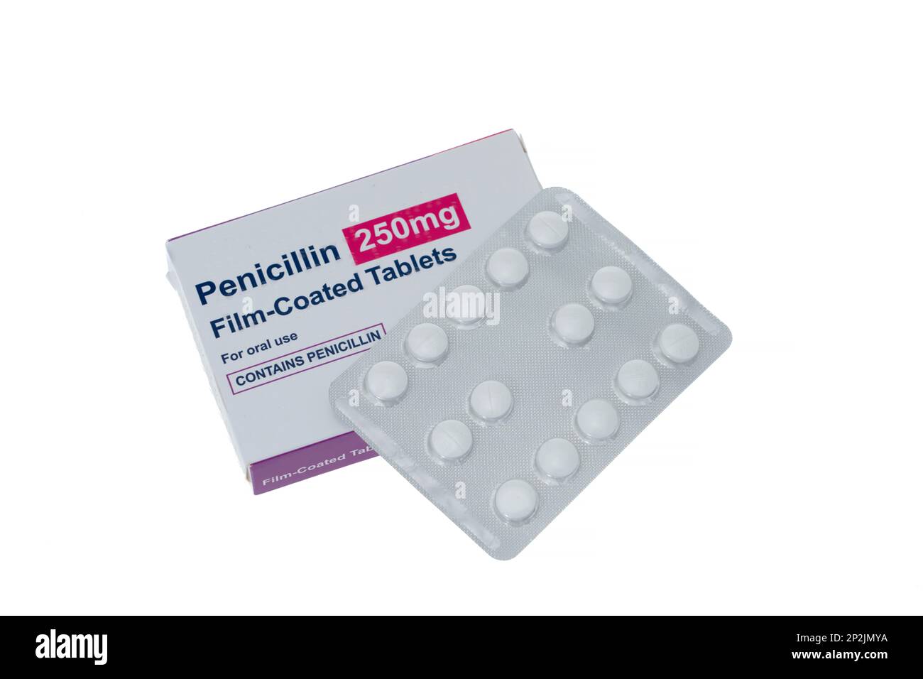 A box of Penicillin antibiotic pills with a blister pack - white background Stock Photo - Alamy