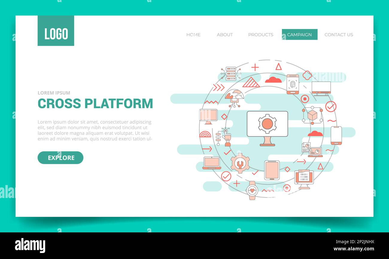 cross platform concept with circle icon for website template or landing ...