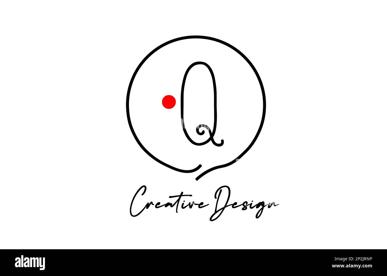 black and white Q alphabet letter logo icon design with line red dot ...