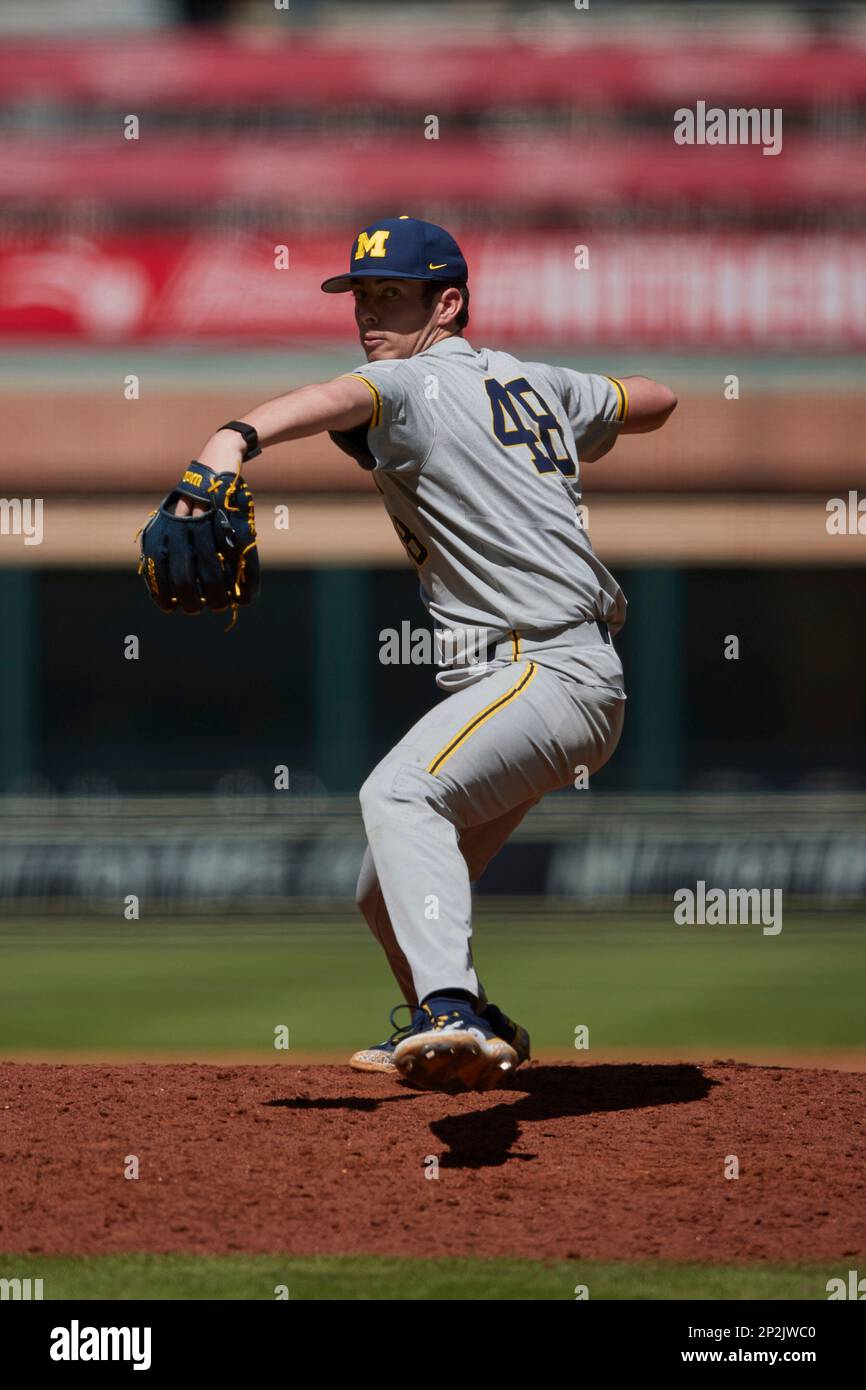 Michigan Wolverines relief pitcher Noah Rennard (48) in action against ...