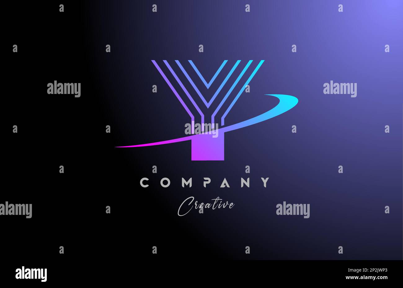 pink blue Y alphabet letter logo icon design with swoosh. Creative line ...