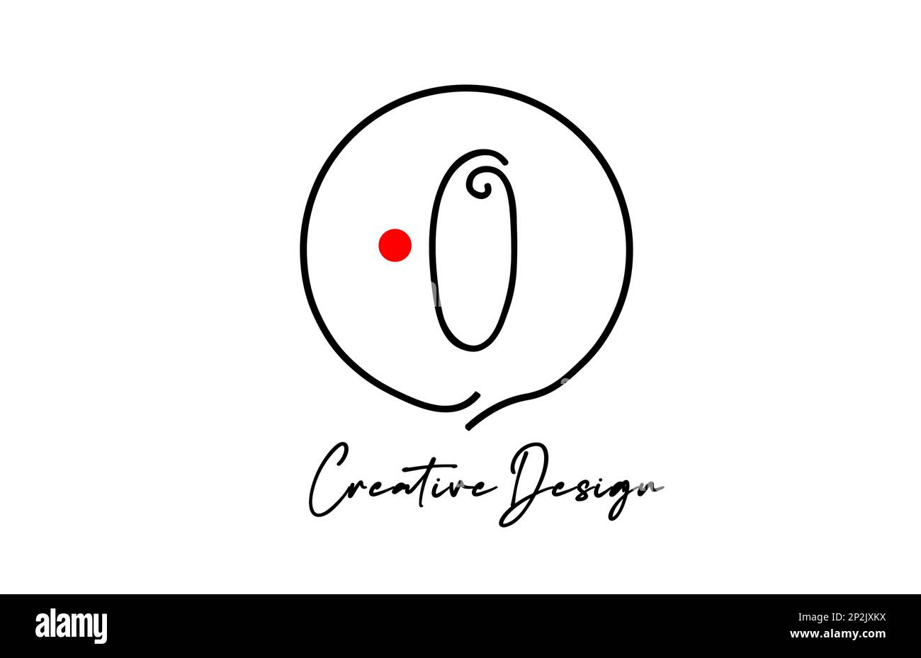 black and white O alphabet letter logo icon design with line red dot ...