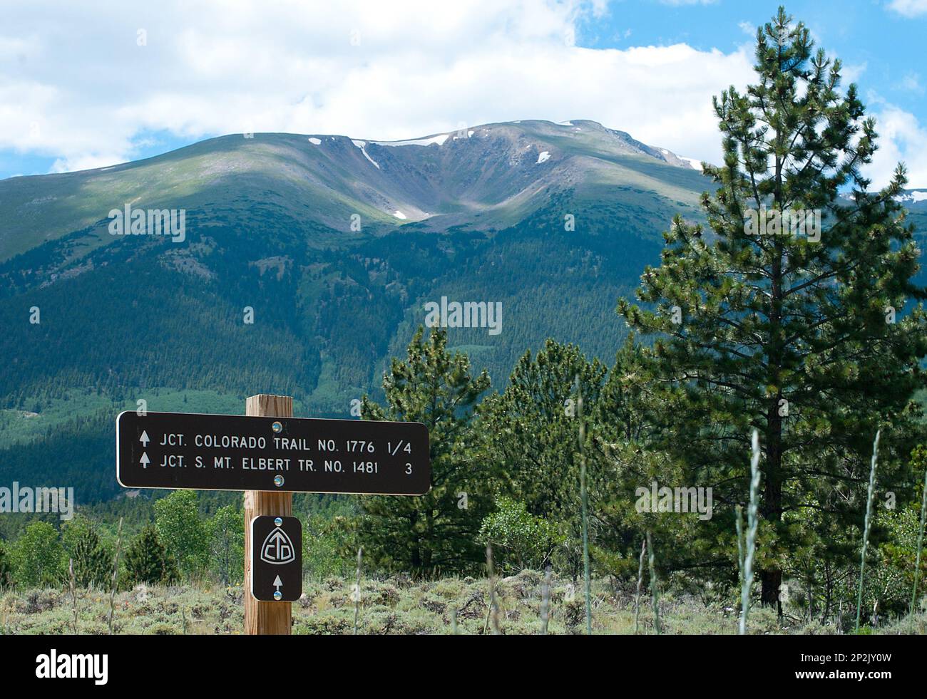 Trail markers on the trail near Colorado's highest peak, Mount Elbert ...