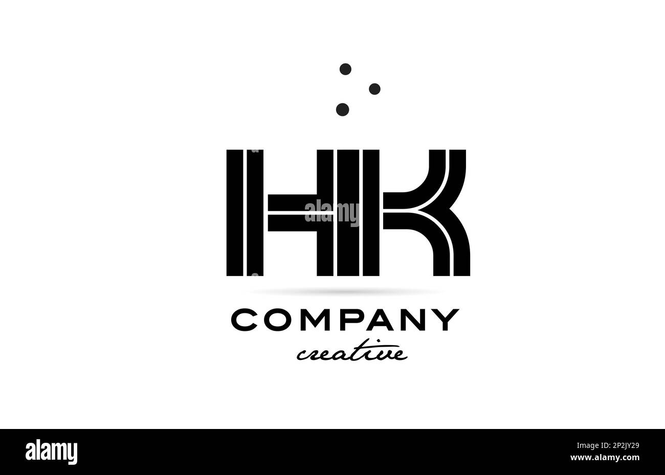 HK black and white combination alphabet bold letter logo with dots ...