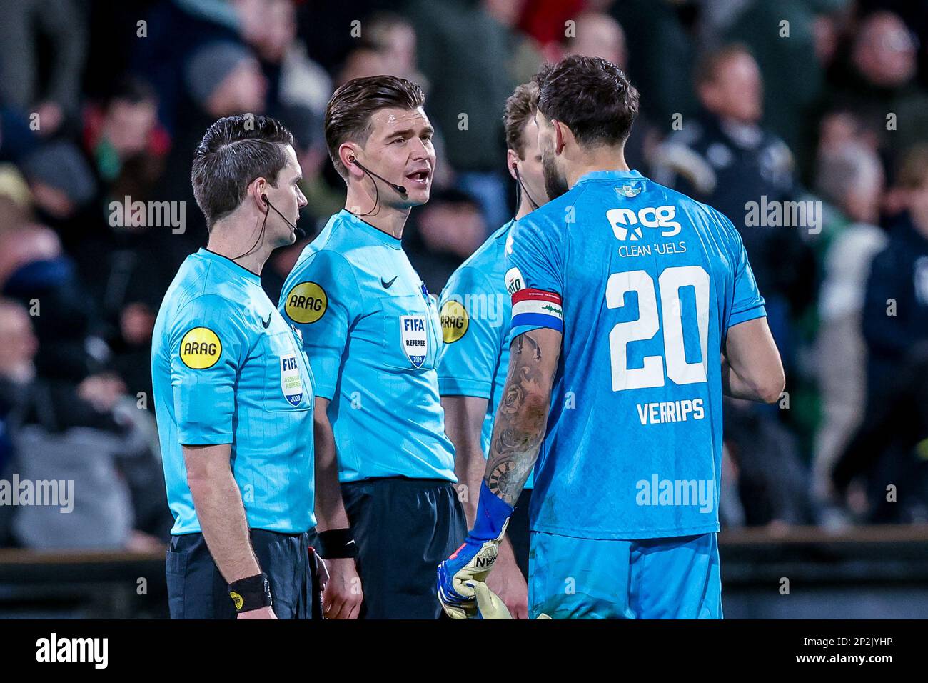 ROTTERDAM, NETHERLANDS - MARCH 4: assistant referee Dyon Fikkert ...