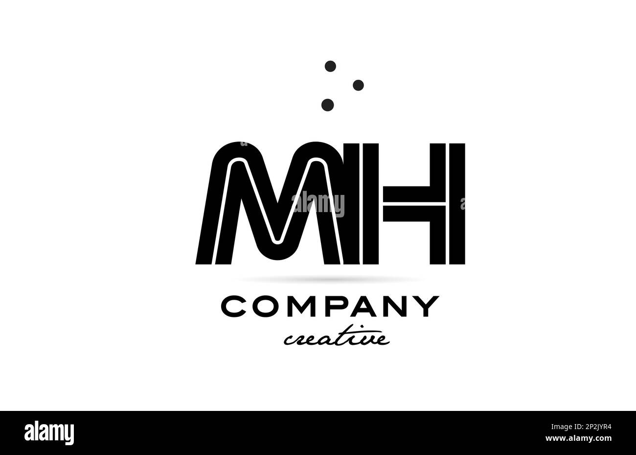 MH black and white combination alphabet bold letter logo with dots ...