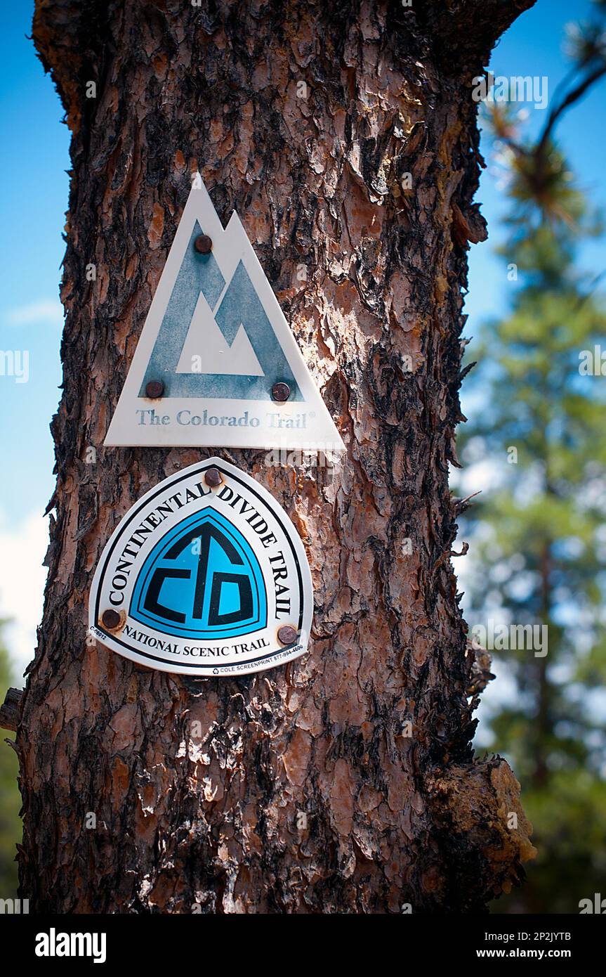 Trail markers on the trail near Colorado's highest peak, Mount Elbert ...