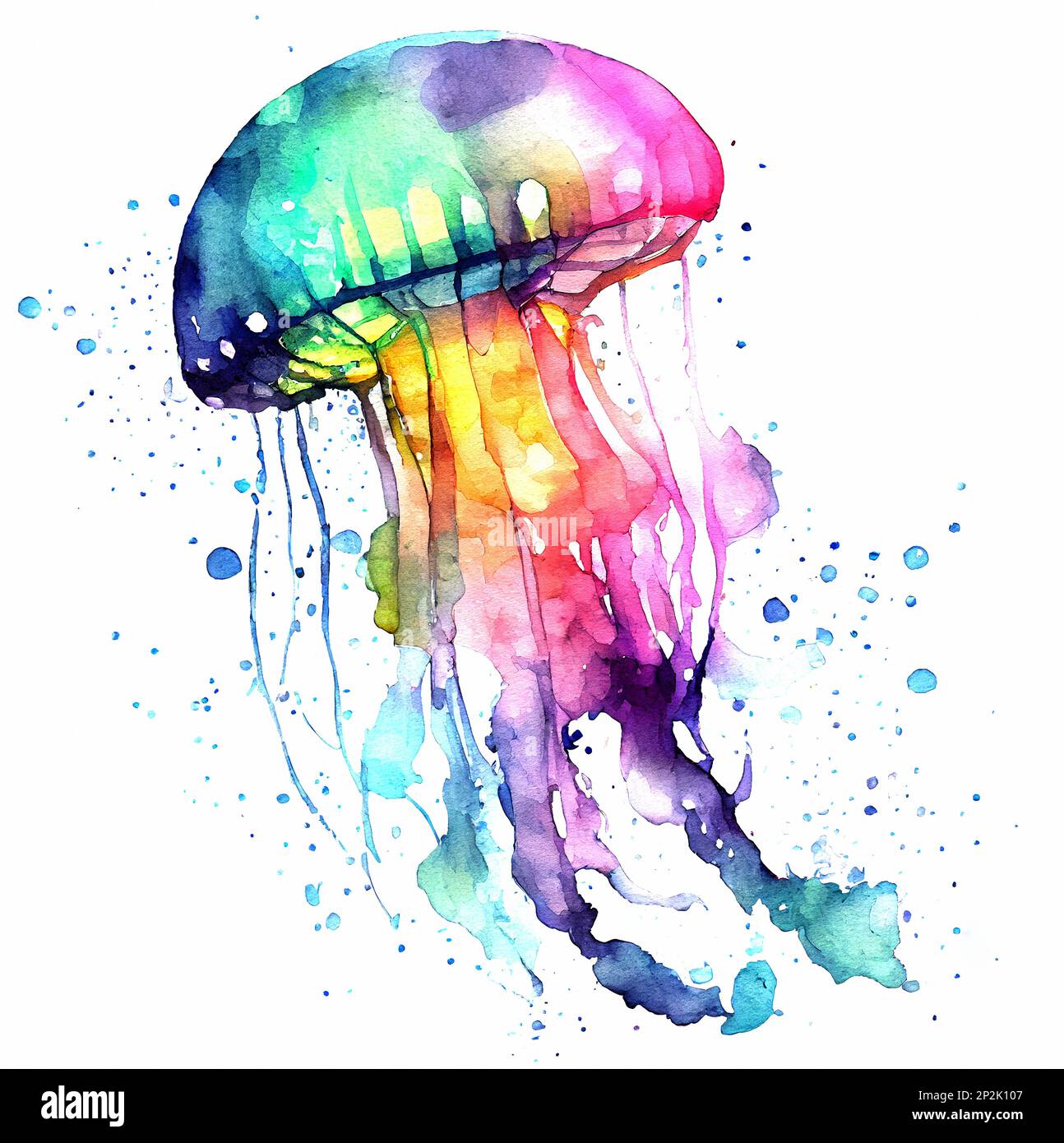 Colored jellyfish watercolor hand drawn illustration sea Stock Photo ... Colored jellyfish watercolor hand drawn illustration sea Stock Photo ...