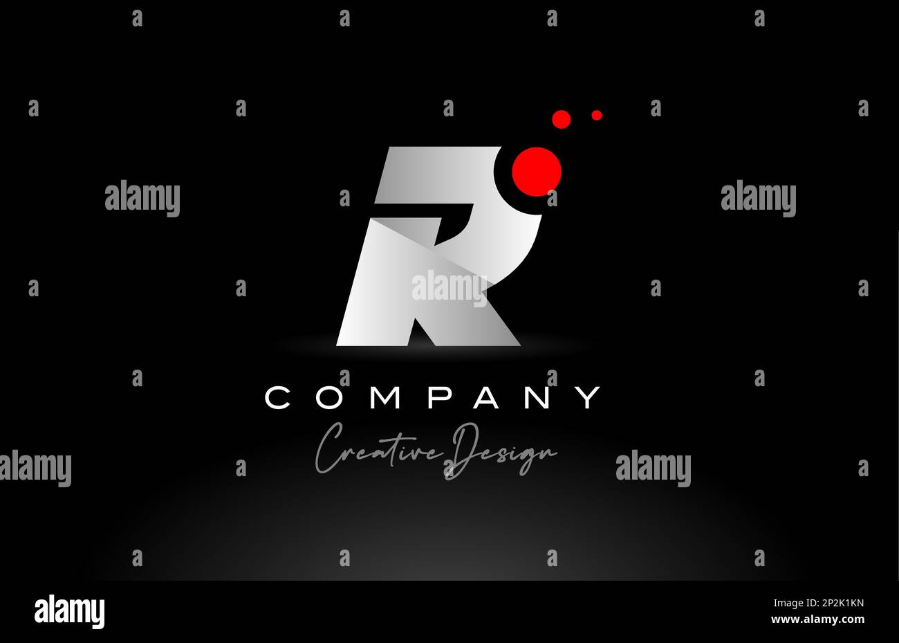 R alphabet letter logo with red dot and black and white color ...