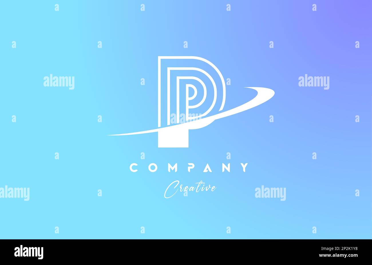 pastel color P blue alphabet letter logo icon design with swoosh ...