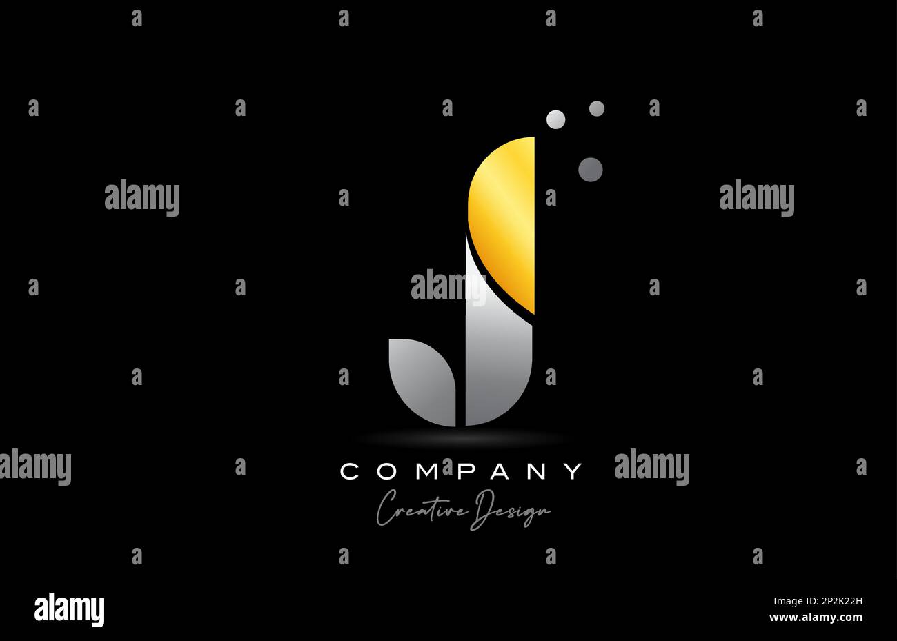 J yellow golden alphabet letter logo icon design with grey color ...