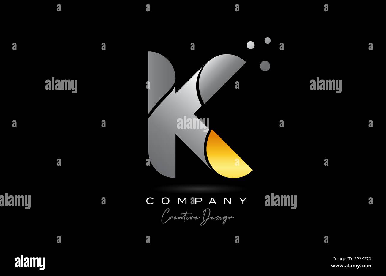 K yellow golden alphabet letter logo icon design with grey color ...
