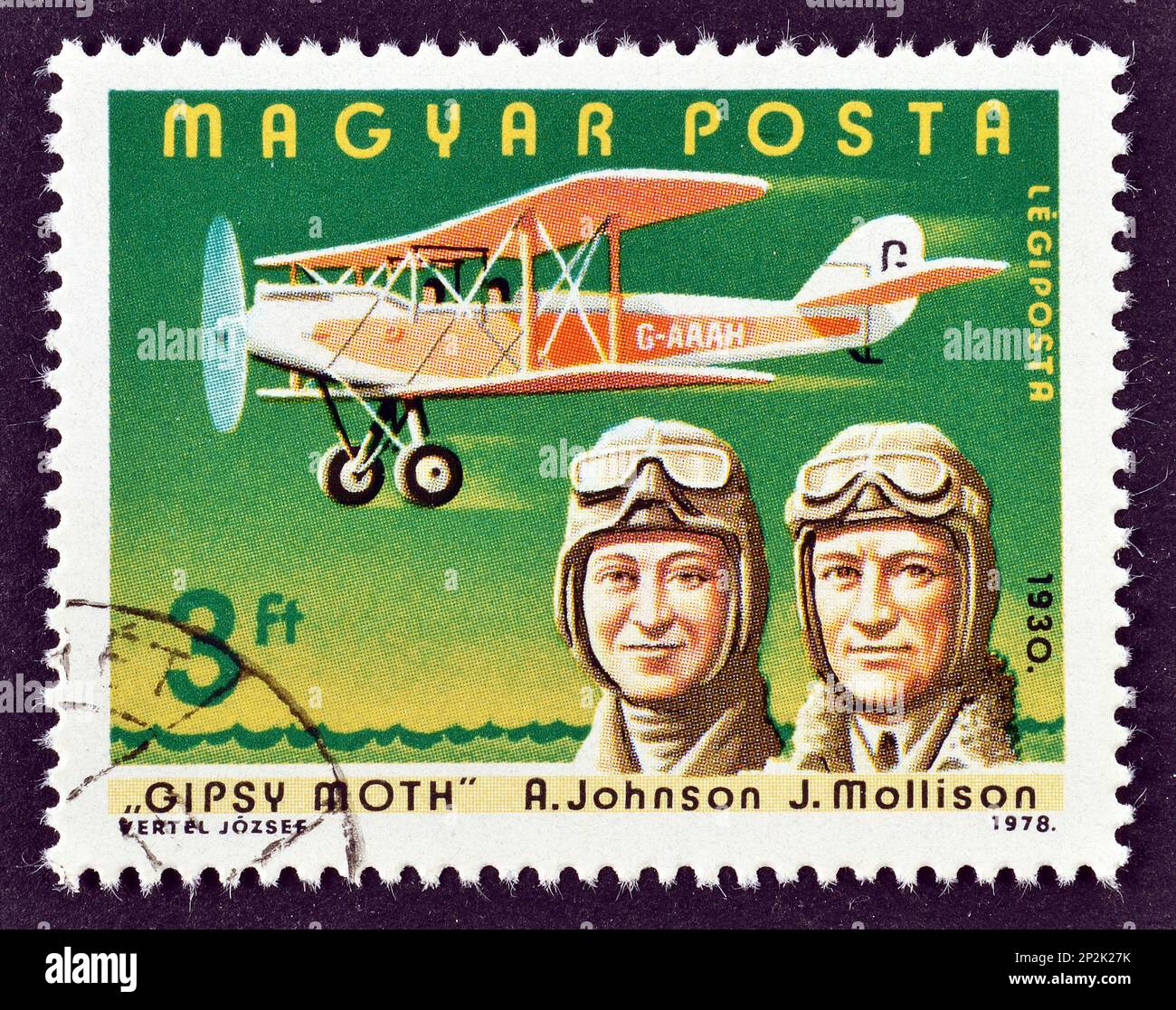 Cancelled postage stamp printed by Hungary, that shows Johnson ...