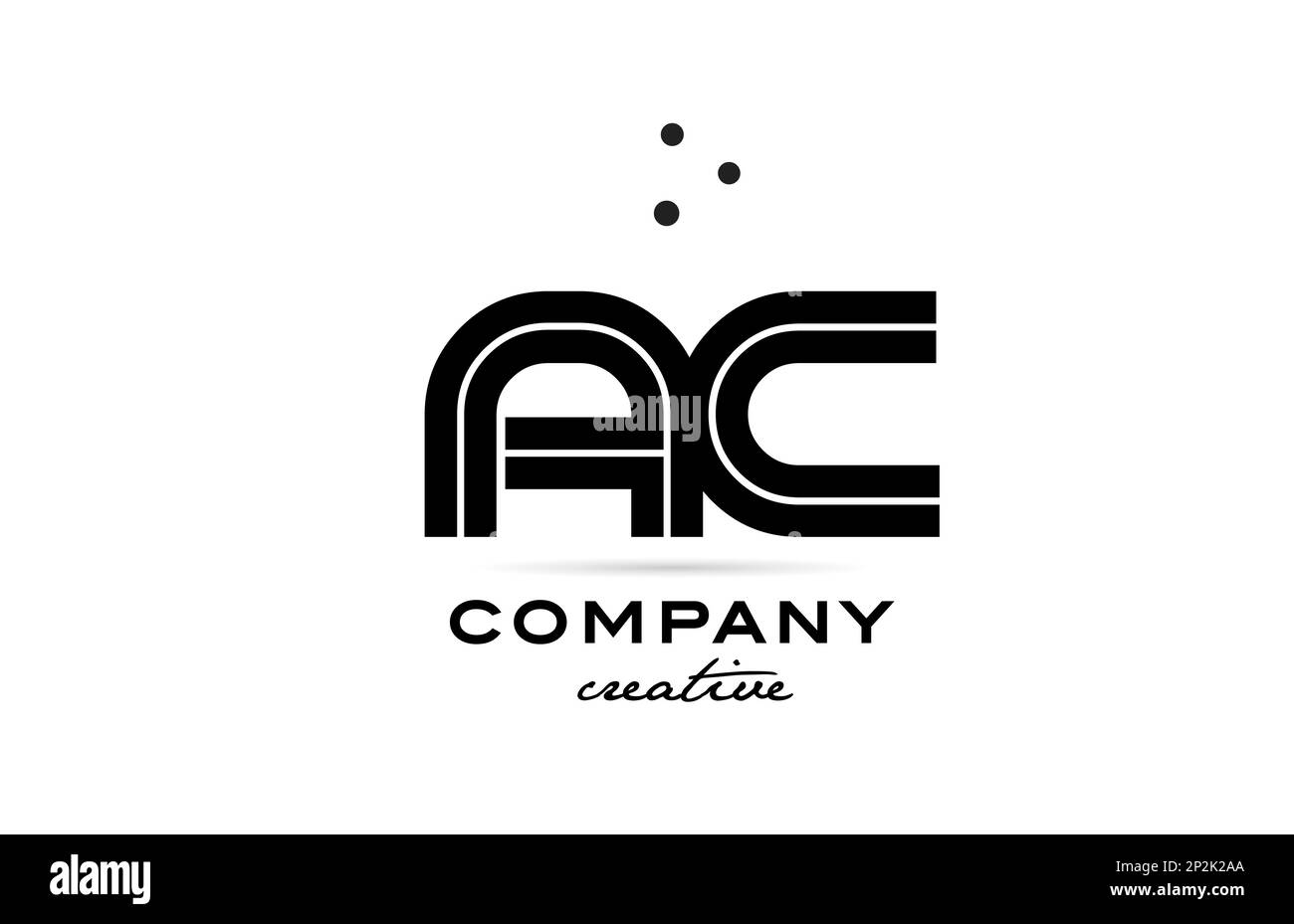 AC black and white combination alphabet bold letter logo with dots ...