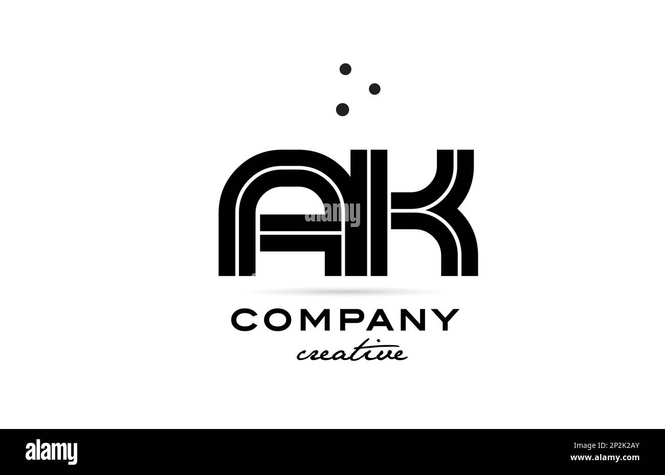 AK black and white combination alphabet bold letter logo with dots ...