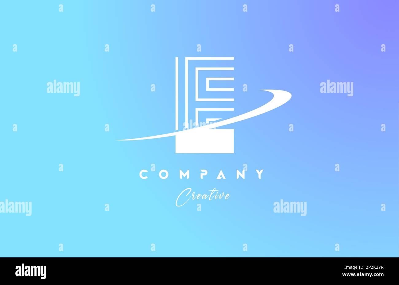 pastel color E blue alphabet letter logo icon design with swoosh ...