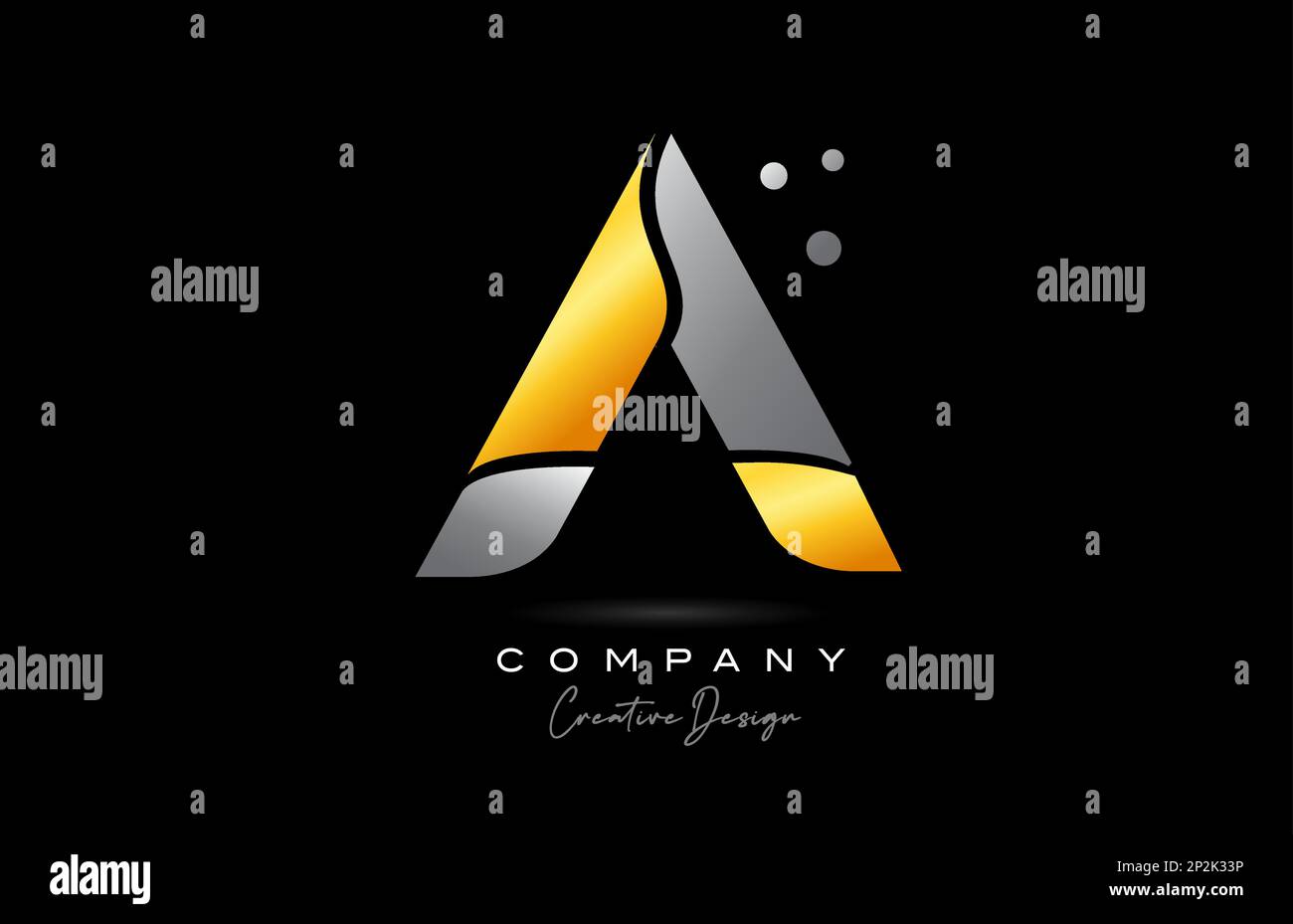 A yellow golden alphabet letter logo icon design with grey color ...