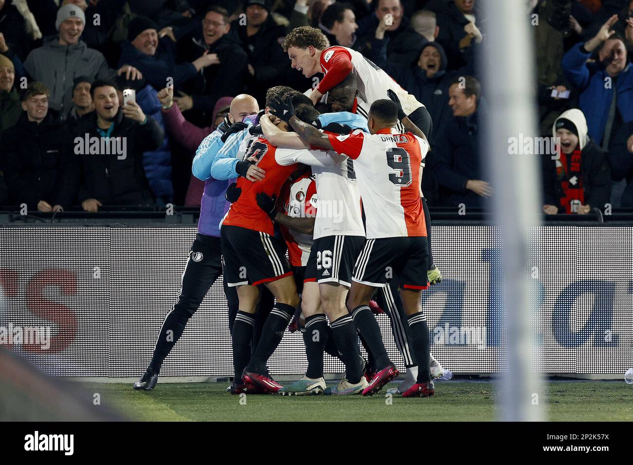 ROTTERDAM - Feyenoord players cheer after a disallowed goal during the ...