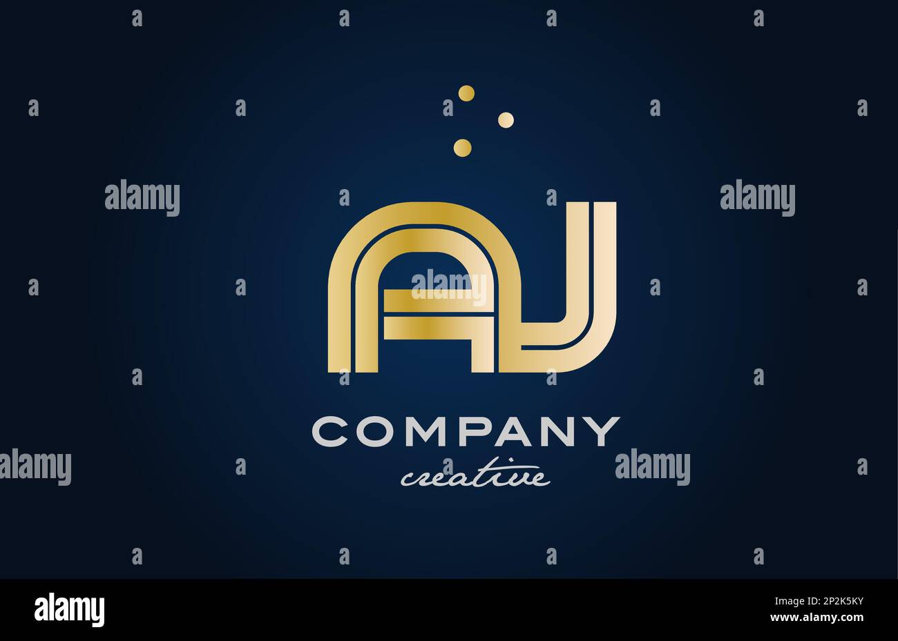 gold golden AJ combination alphabet bold letter logo with dots. Joined ...