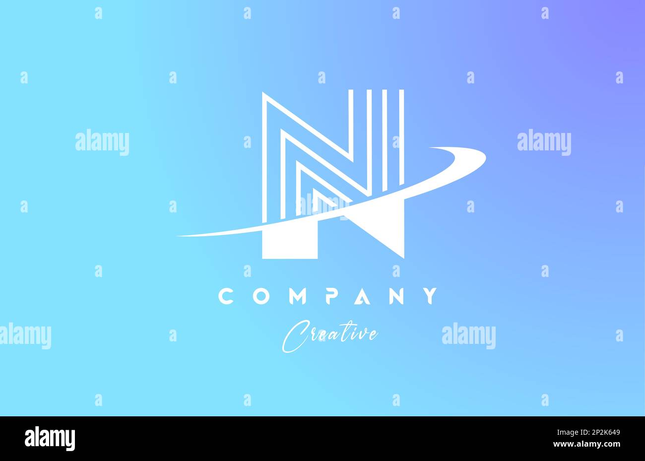 pastel color N blue alphabet letter logo icon design with swoosh ...