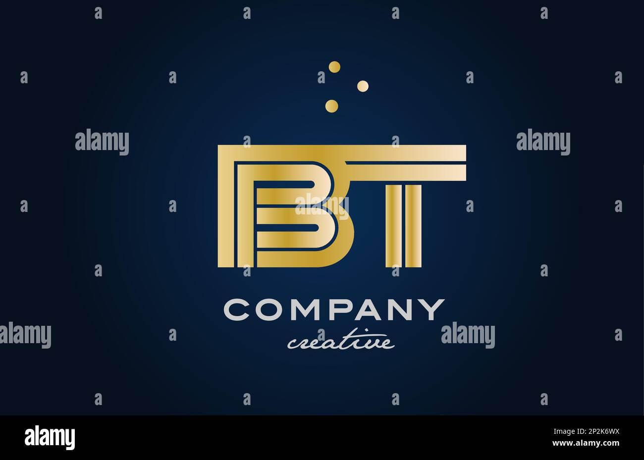 gold golden BT combination alphabet bold letter logo with dots. Joined ...