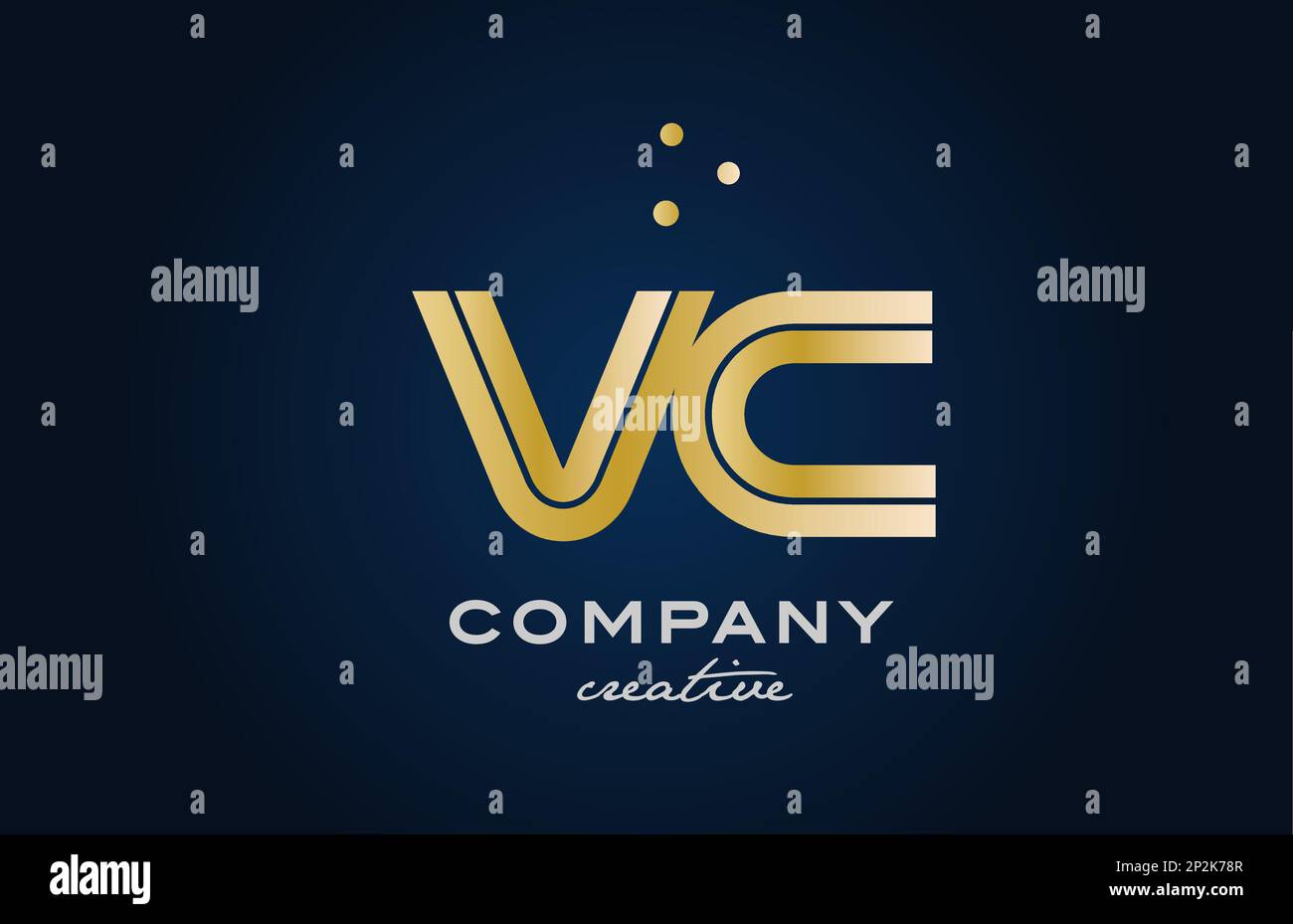 gold golden VC combination alphabet bold letter logo with dots. Joined ...