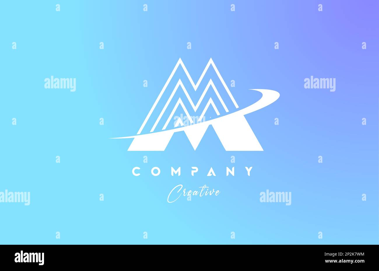 pastel color M blue alphabet letter logo icon design with swoosh ...
