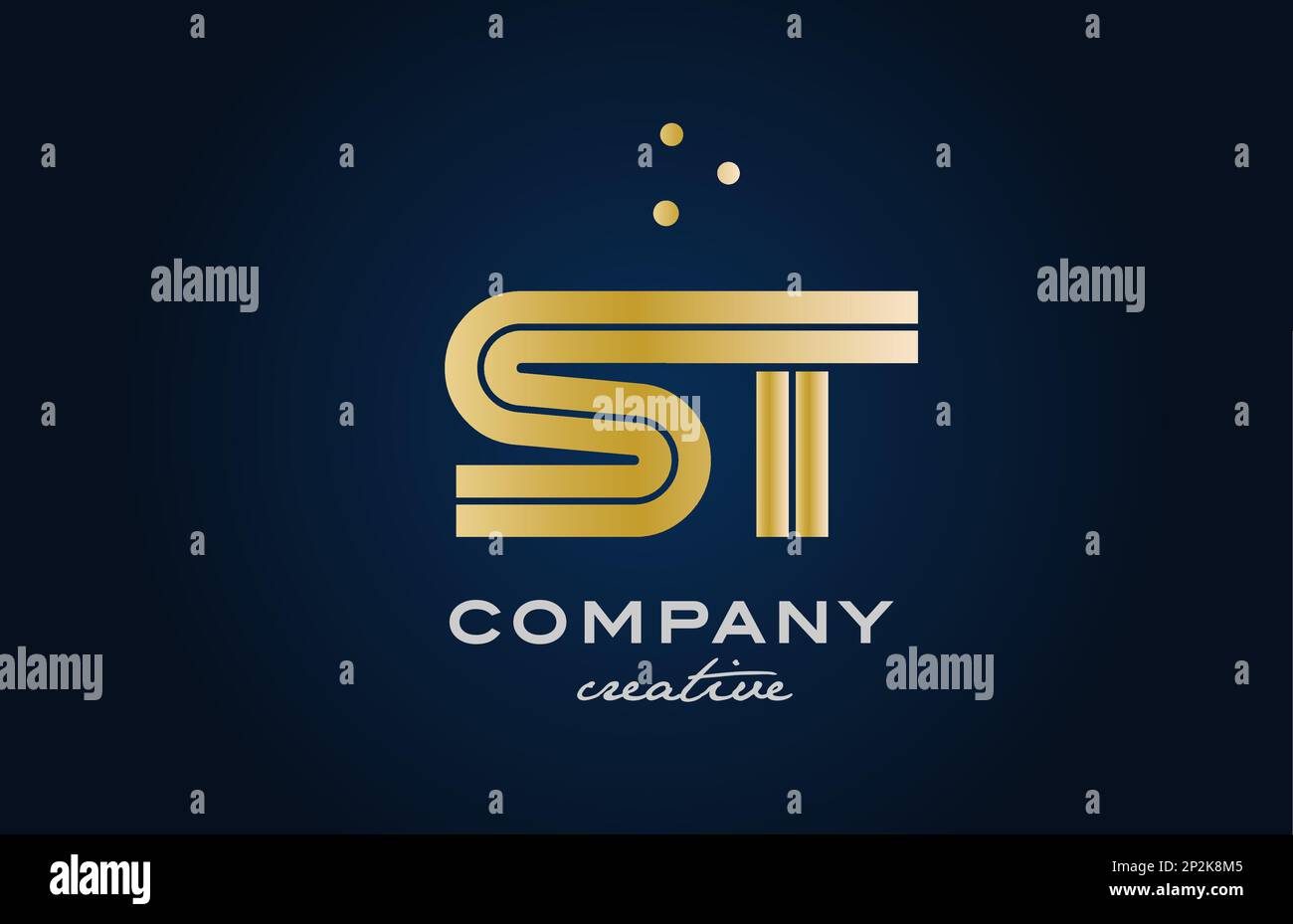 gold golden ST combination alphabet bold letter logo with dots. Joined ...