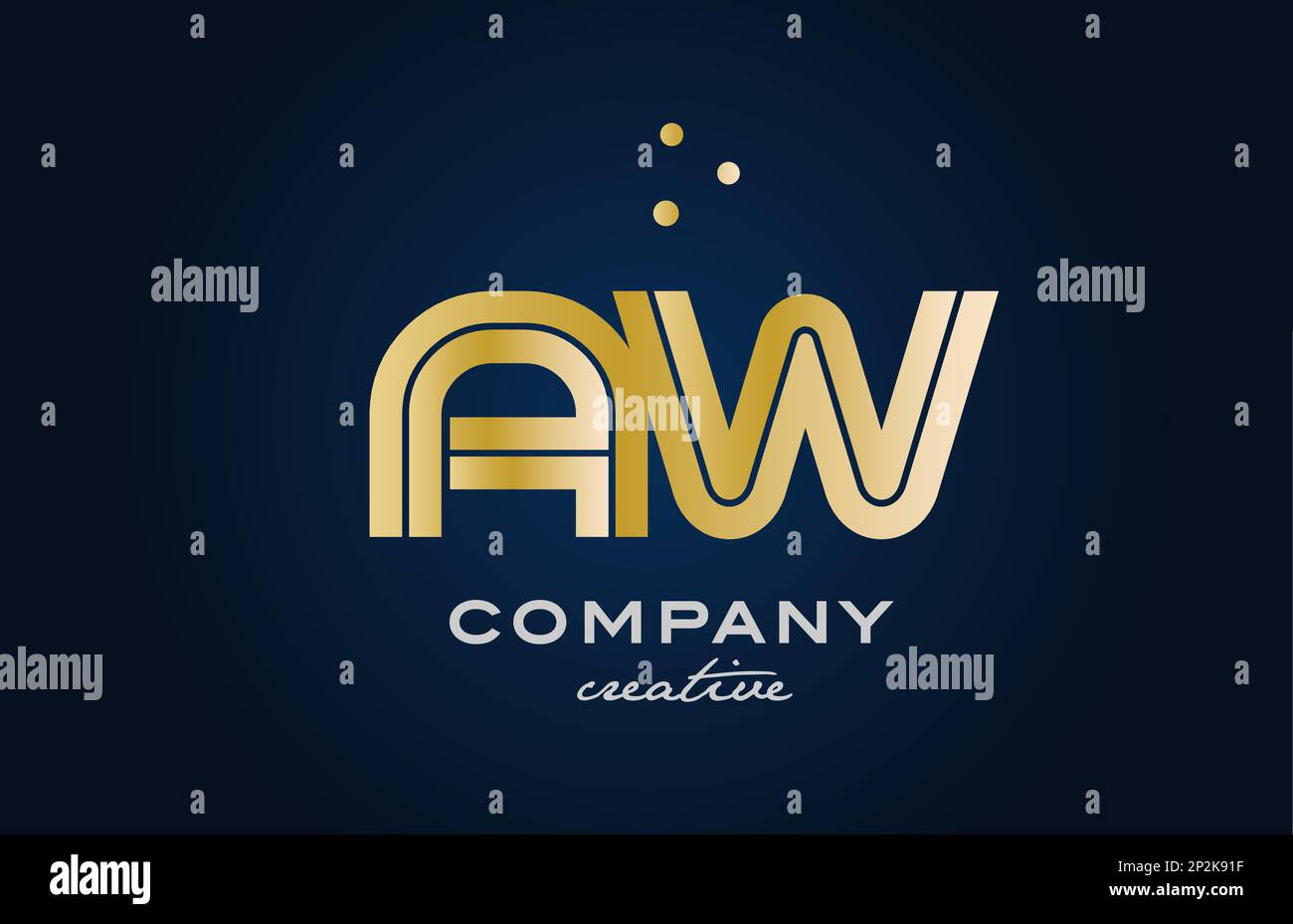 gold golden AW combination alphabet bold letter logo with dots. Joined ...