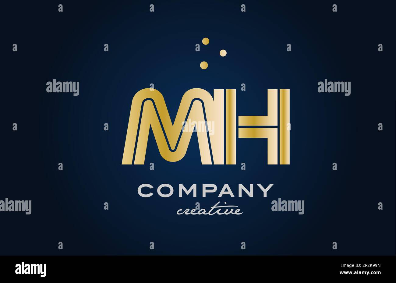 gold golden MH combination alphabet bold letter logo with dots. Joined ...