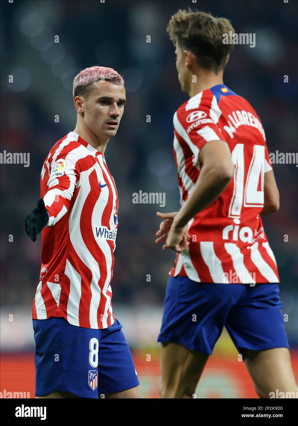 Antoine Griezmann and Marcos Llorente of Atletico de Madrid during the ...