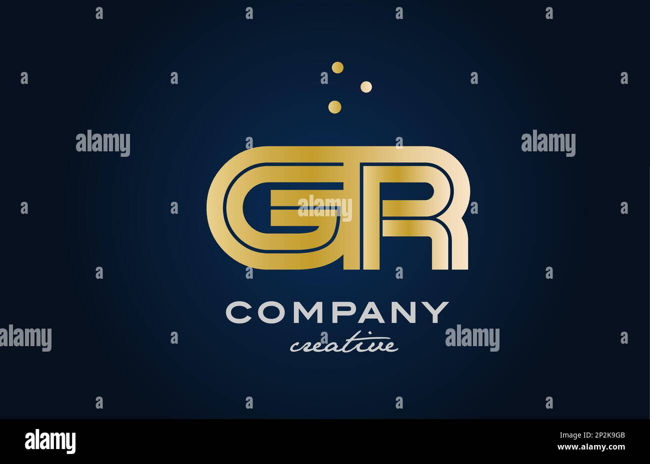 gold golden GR combination alphabet bold letter logo with dots. Joined ...