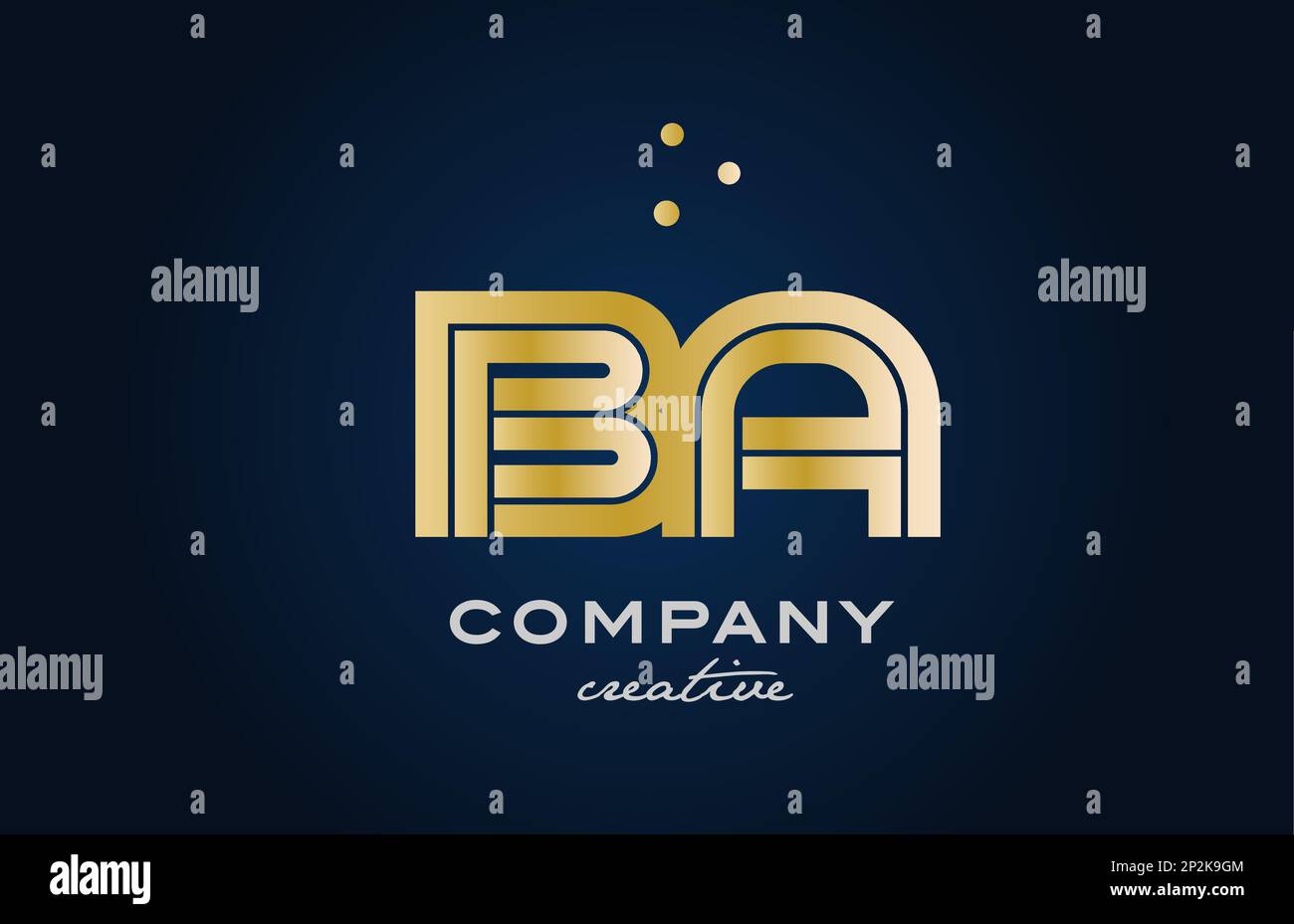 gold golden BA combination alphabet bold letter logo with dots. Joined ...