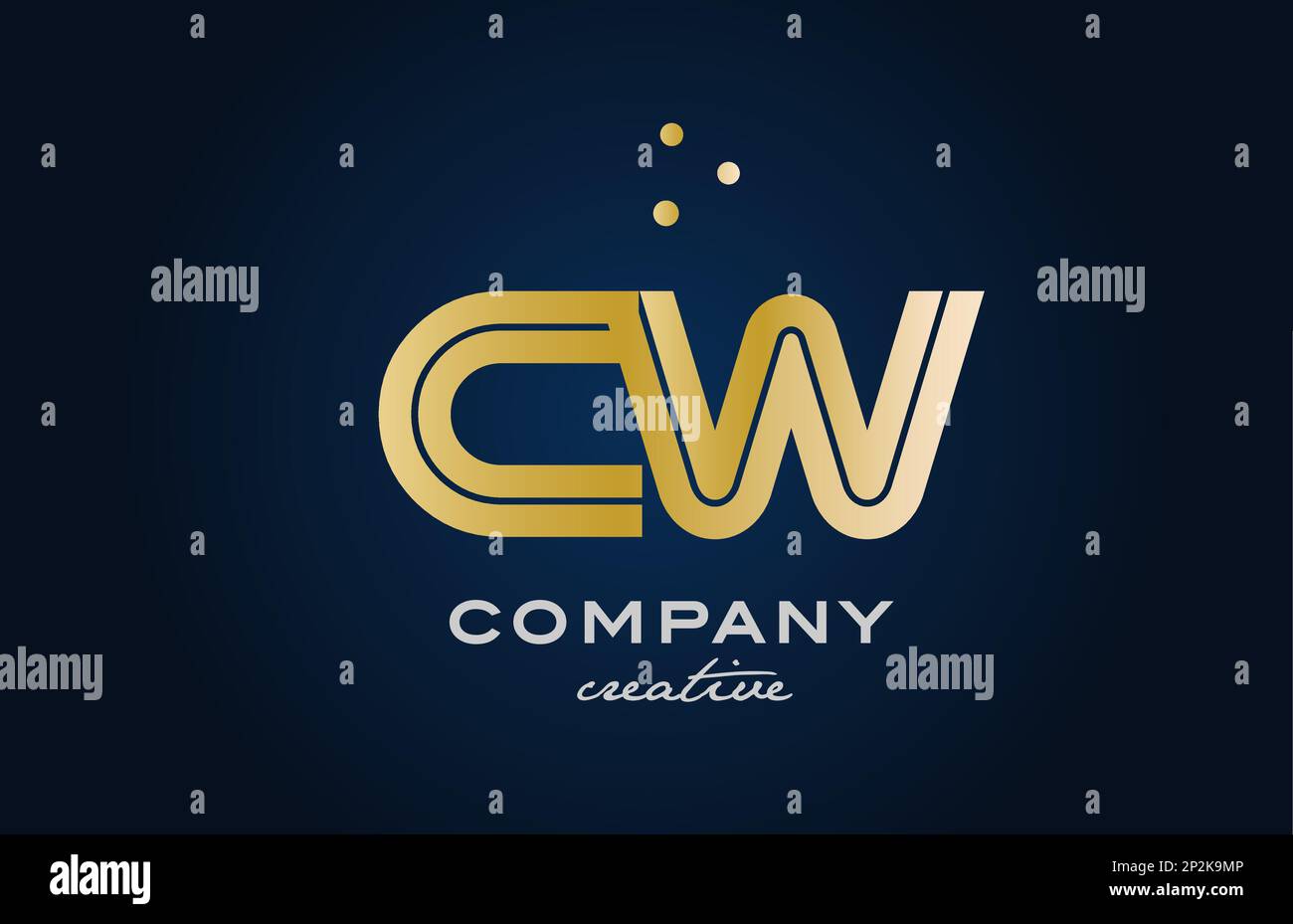 gold golden CW combination alphabet bold letter logo with dots. Joined ...