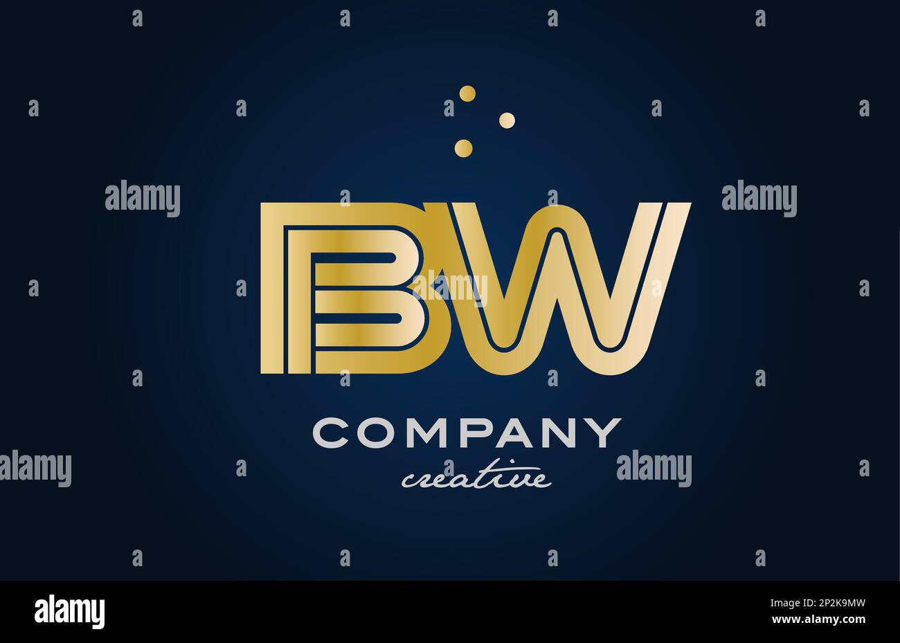 gold golden BW combination alphabet bold letter logo with dots. Joined ...