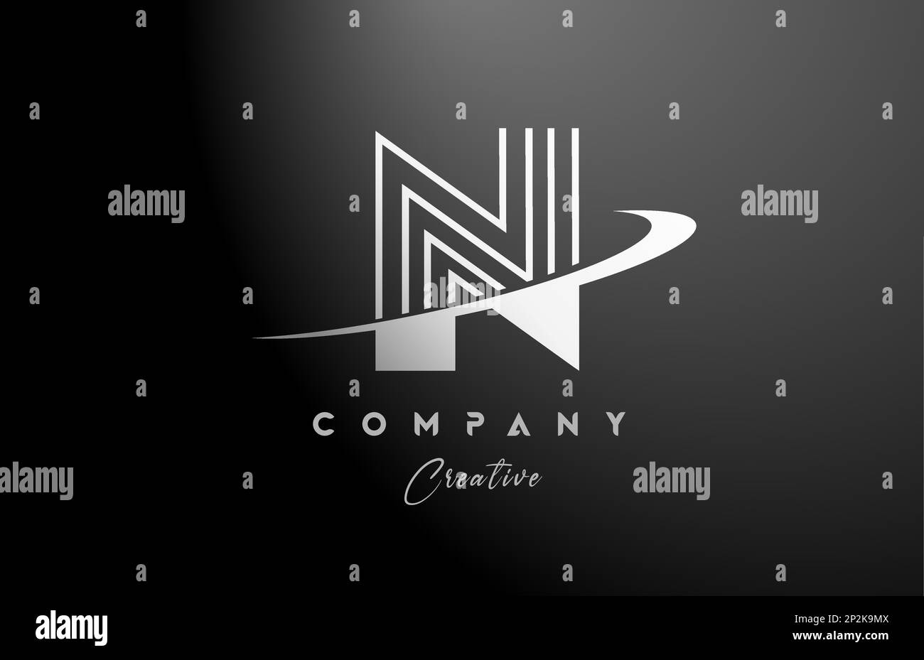 black white N alphabet letter logo icon design with swoosh. Creative line template for business ...