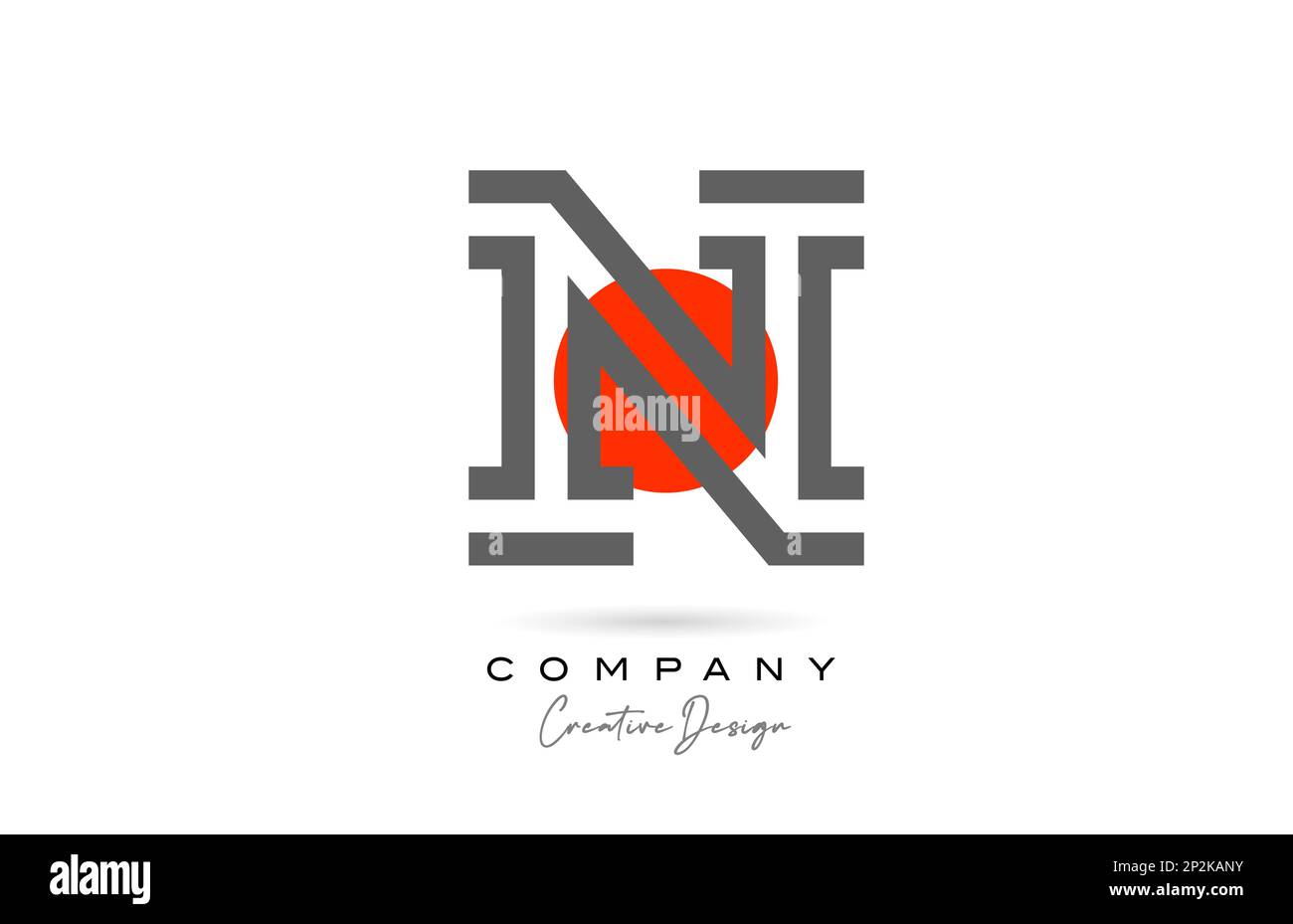 grey line N alphabet letter logo icon design with red dot. Creative ...