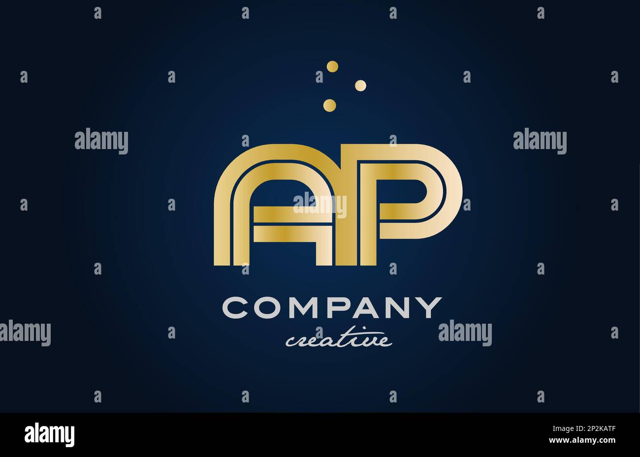 gold golden AP combination alphabet bold letter logo with dots. Joined ...
