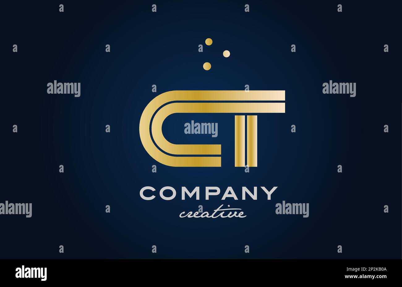 gold golden CT combination alphabet bold letter logo with dots. Joined ...