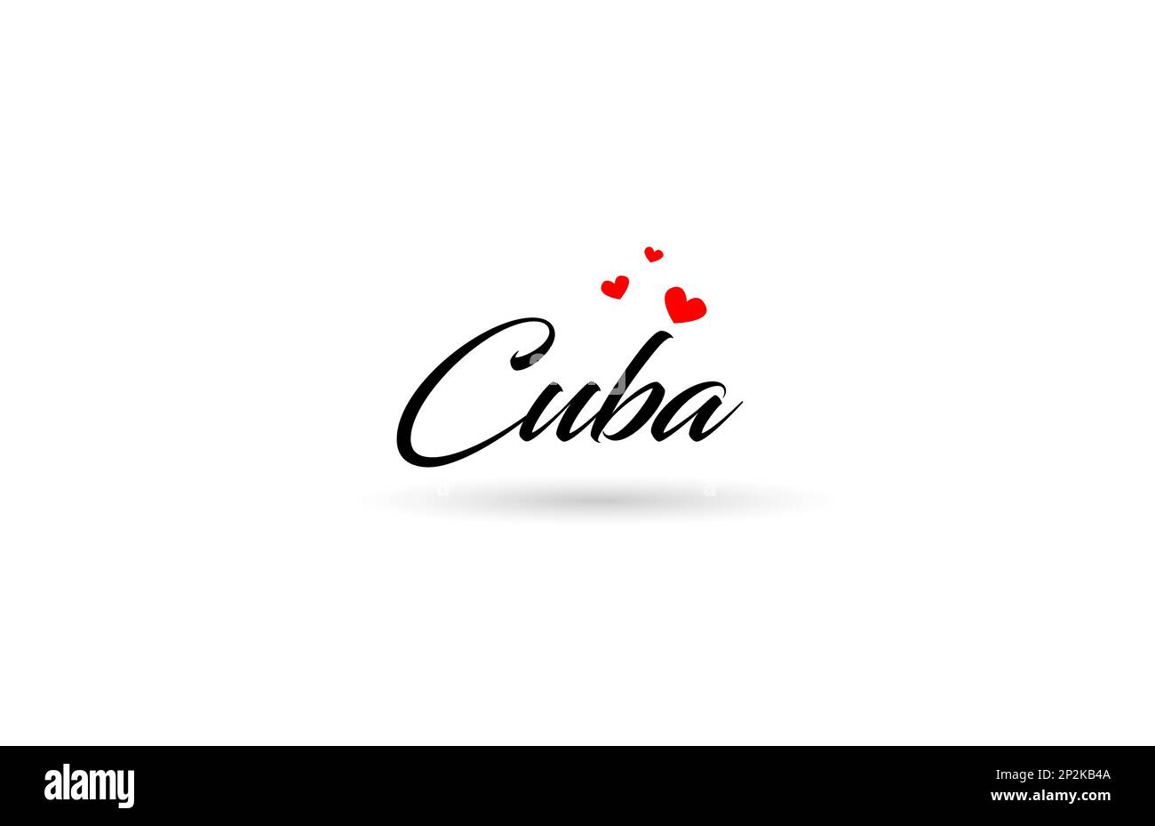 Cuba name country word with three red love heart. Creative typography ...