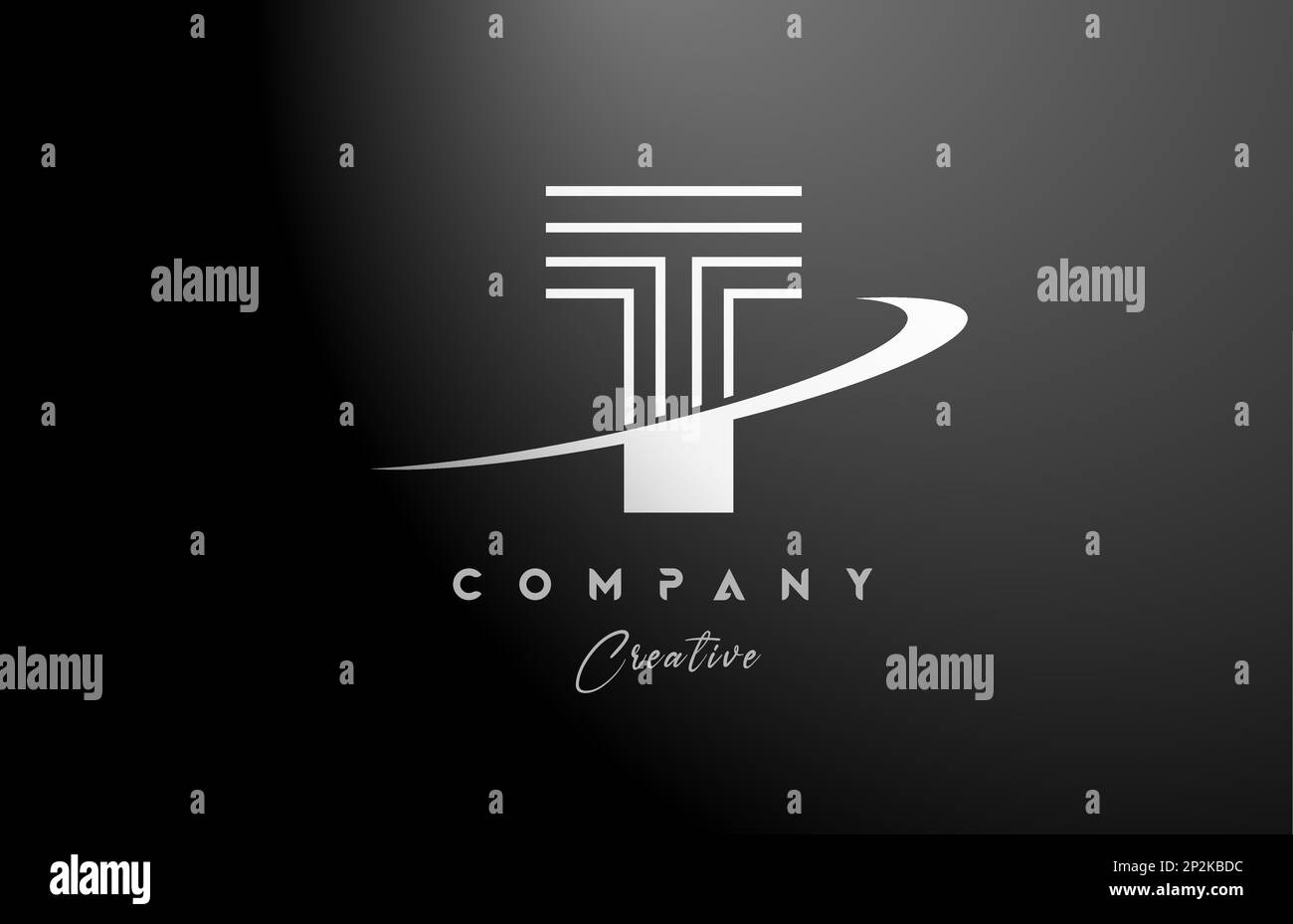 black white T alphabet letter logo icon design with swoosh. Creative ...