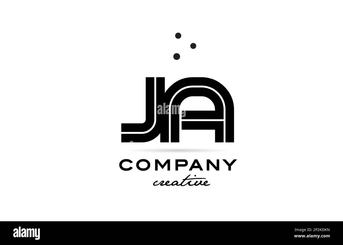 JA black and white combination alphabet bold letter logo with dots ...