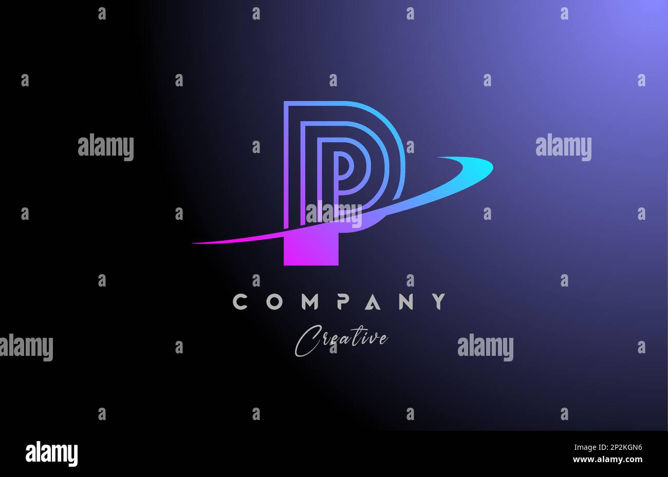 pink blue P alphabet letter logo icon design with swoosh. Creative line ...