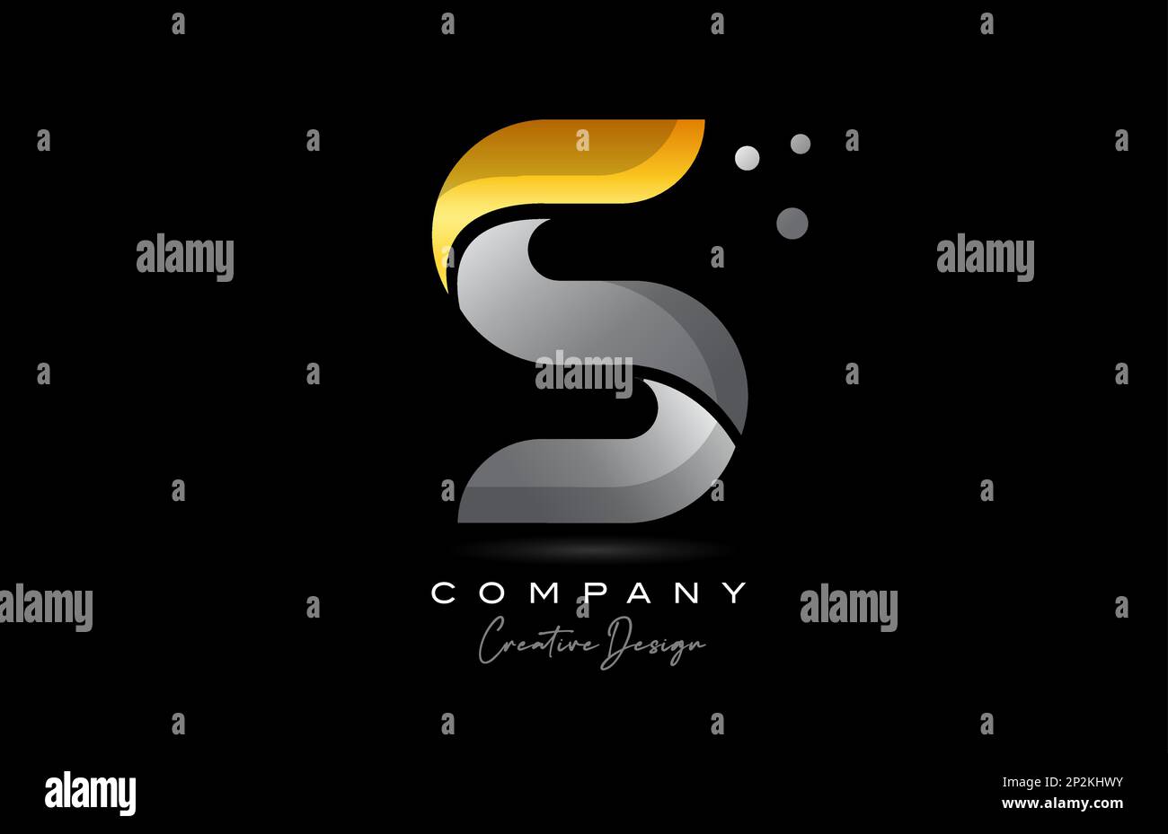 S yellow golden alphabet letter logo icon design with grey color ...
